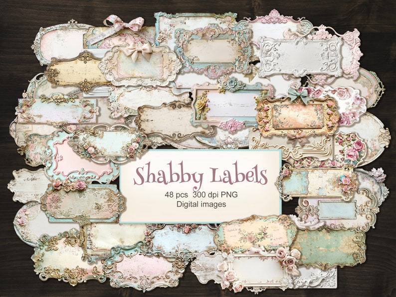 48 PNG Shabby Labels. 4 Collage Sheets. Vintage Victorian Empty Blank ...