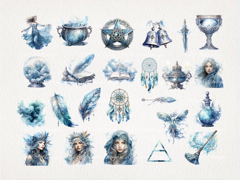 Air Element Witch Witchcraft Watercolor Clipart PNG Bundle. AI ...