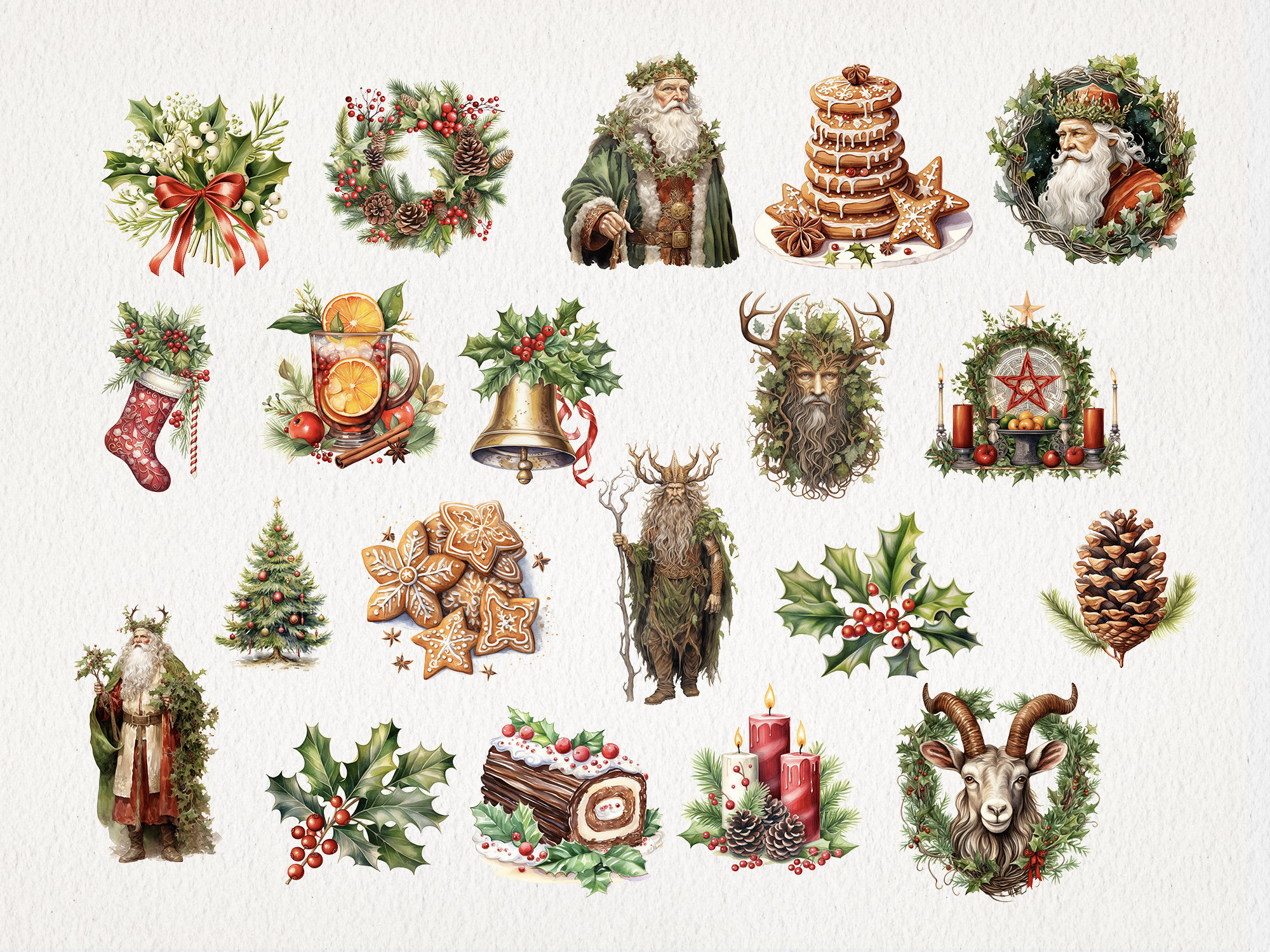 Yule Set1 Wicca Wiccan Celtic Neopagan Watercolor Clipart PNG Bundle ...