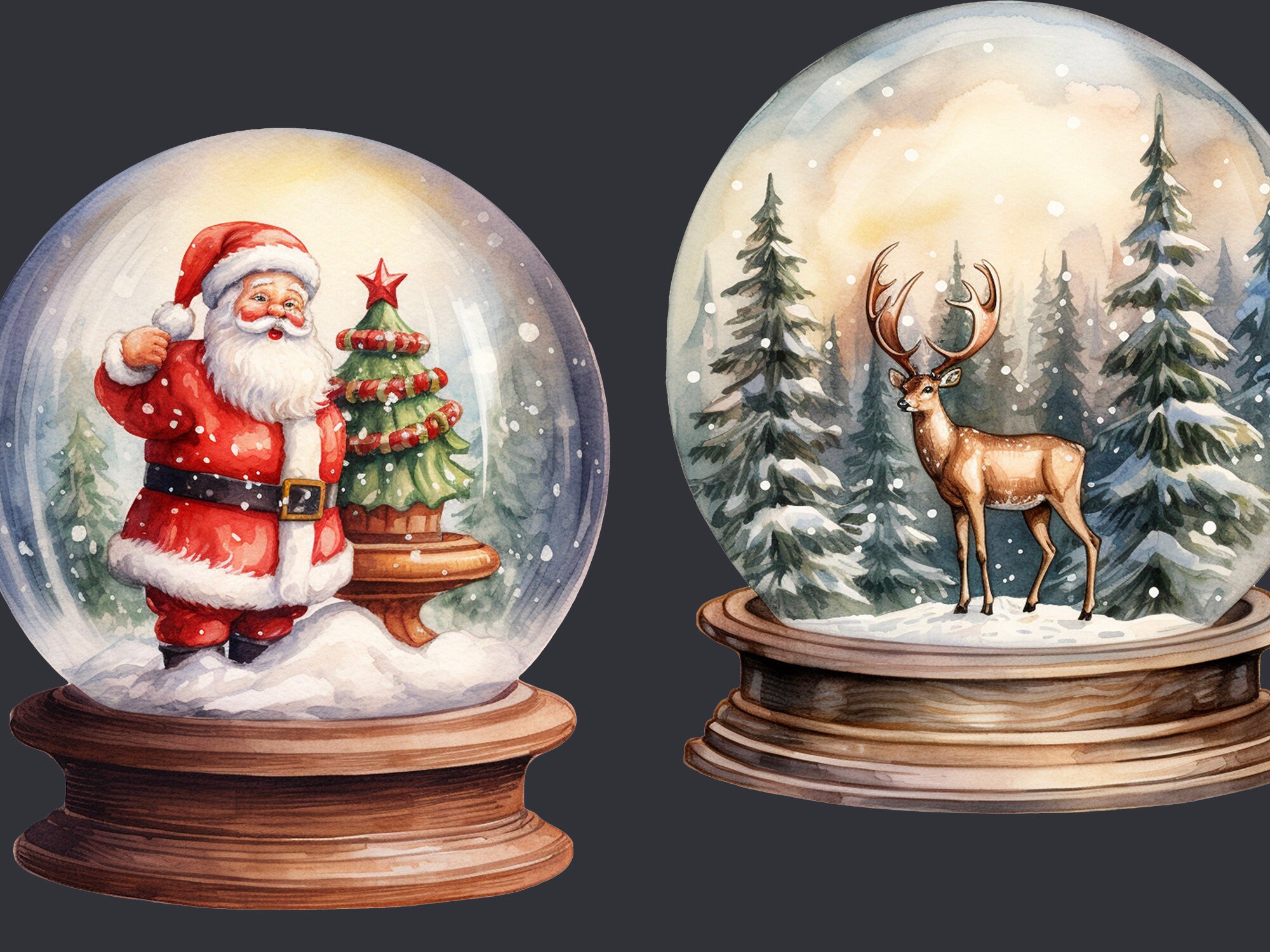 Christmas Snow Globe Watercolor Clipart PNG Bundle. AI Illustration ...