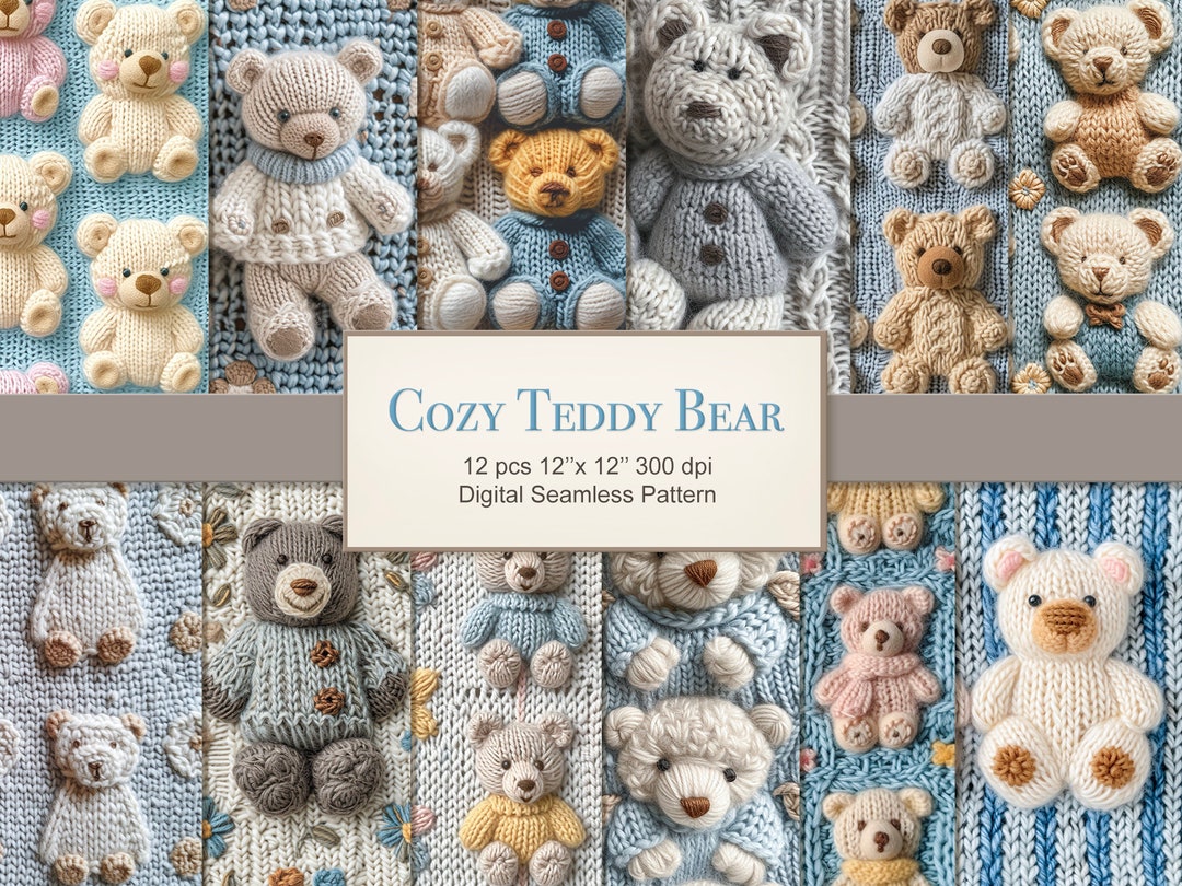 Cozy Teddy Bear Seamless Repeat Pattern. 3d Knitted Texture Digital ...