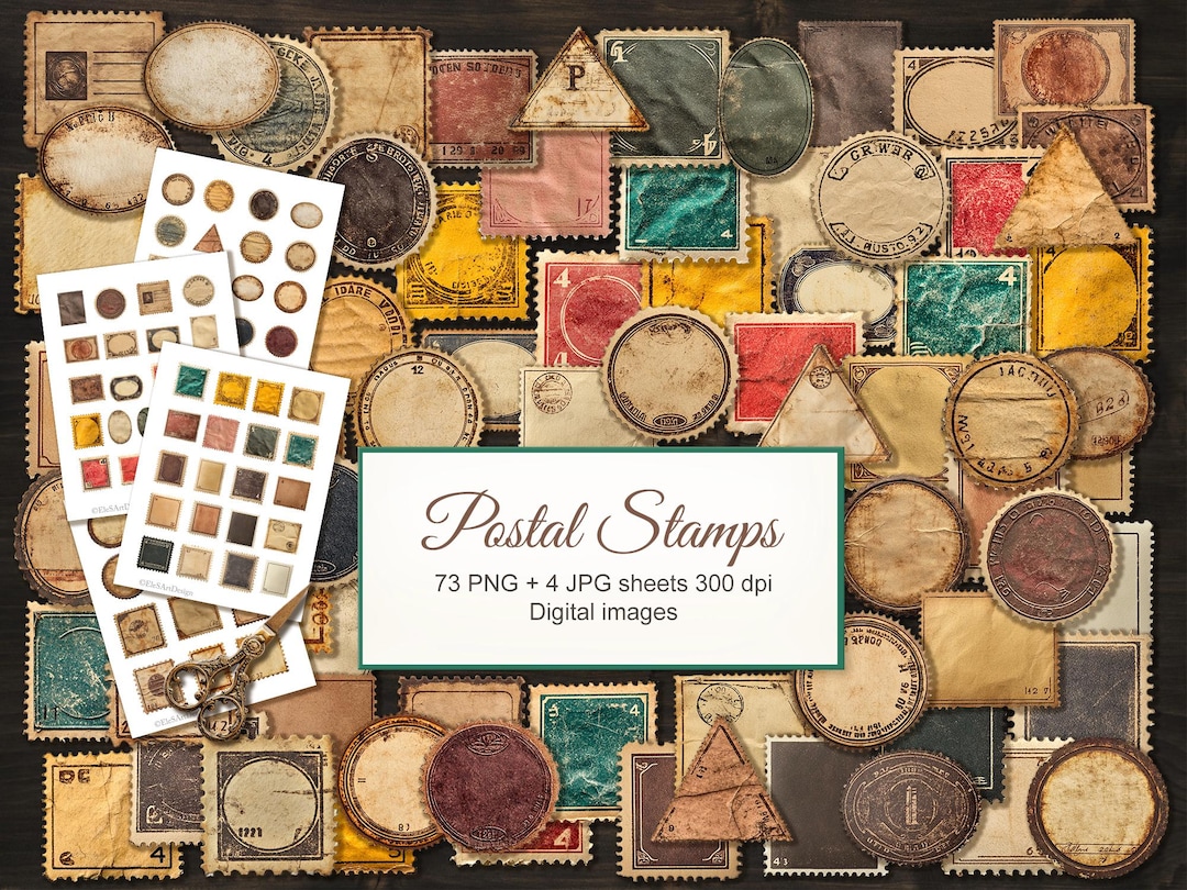 73 PNG Empty Vintage Postal Stamps. Labels Tags for Junk Journal ...