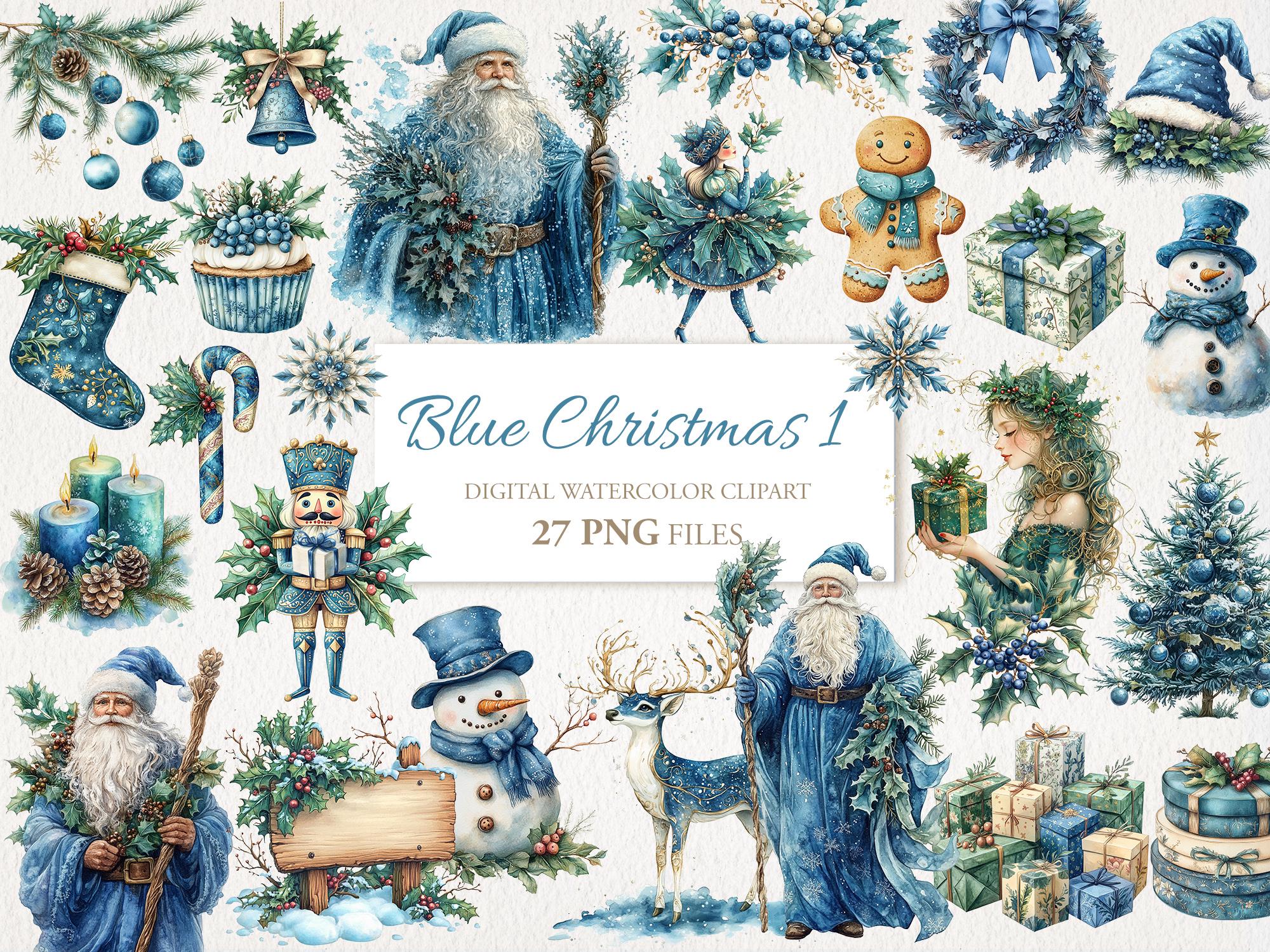 Blue Christmas Magic Winter Cozy Watercolor Clipart Bundle. AI ...