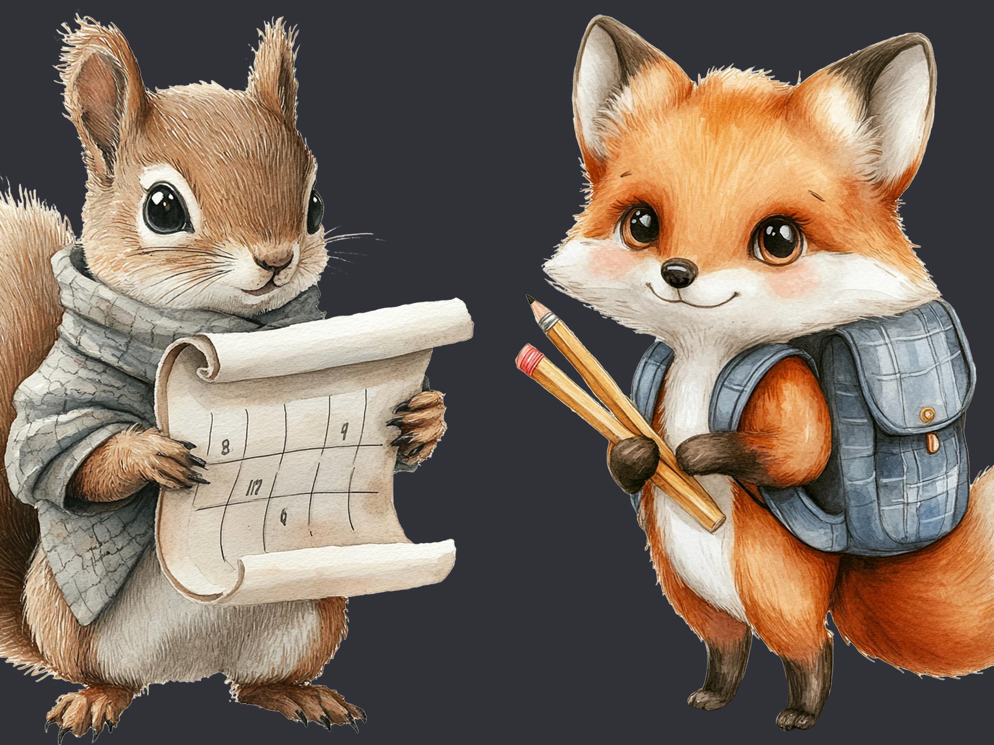 Woodland Forest School Watercolor Clipart. Cute Animals. Fox, Bear ...