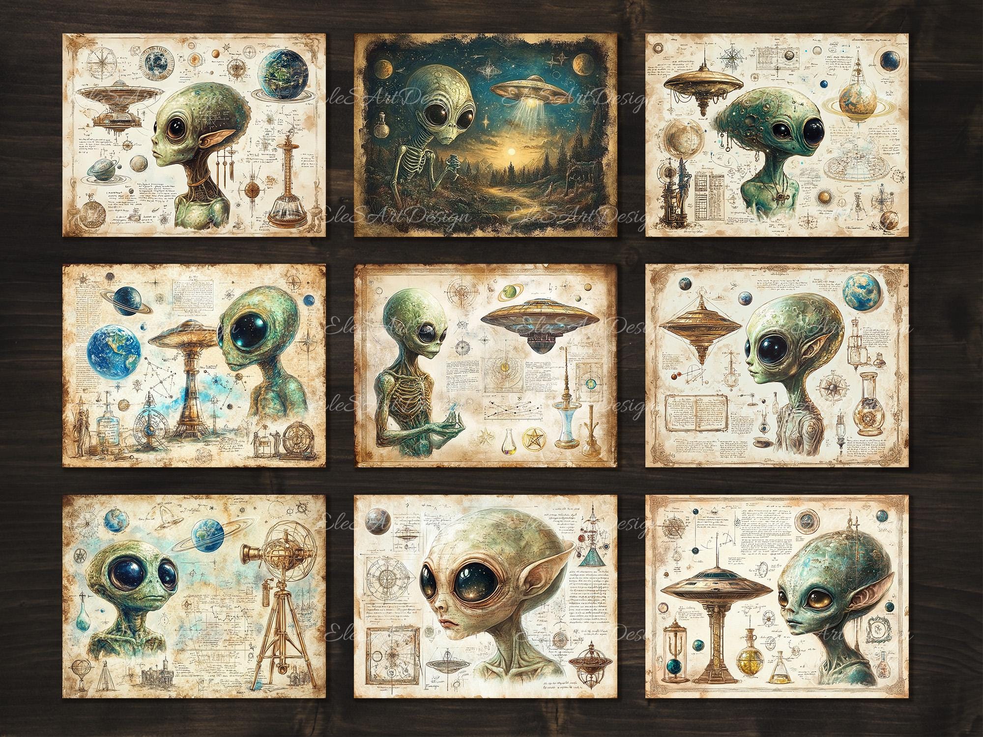 Aliens UFO Vintage Charts Junk Journal. Fantasy Printable Pages ...
