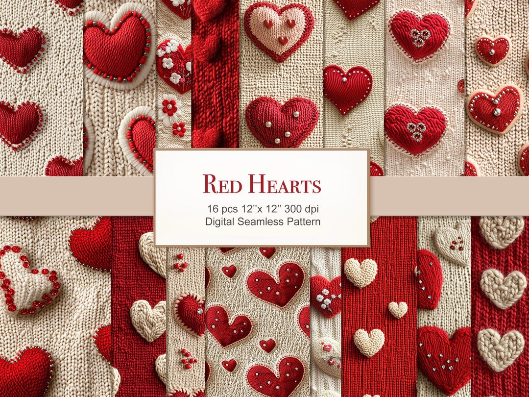 Red Hearts Knit Seamless Pattern. Cottagecore Knitted Fabric Texture ...
