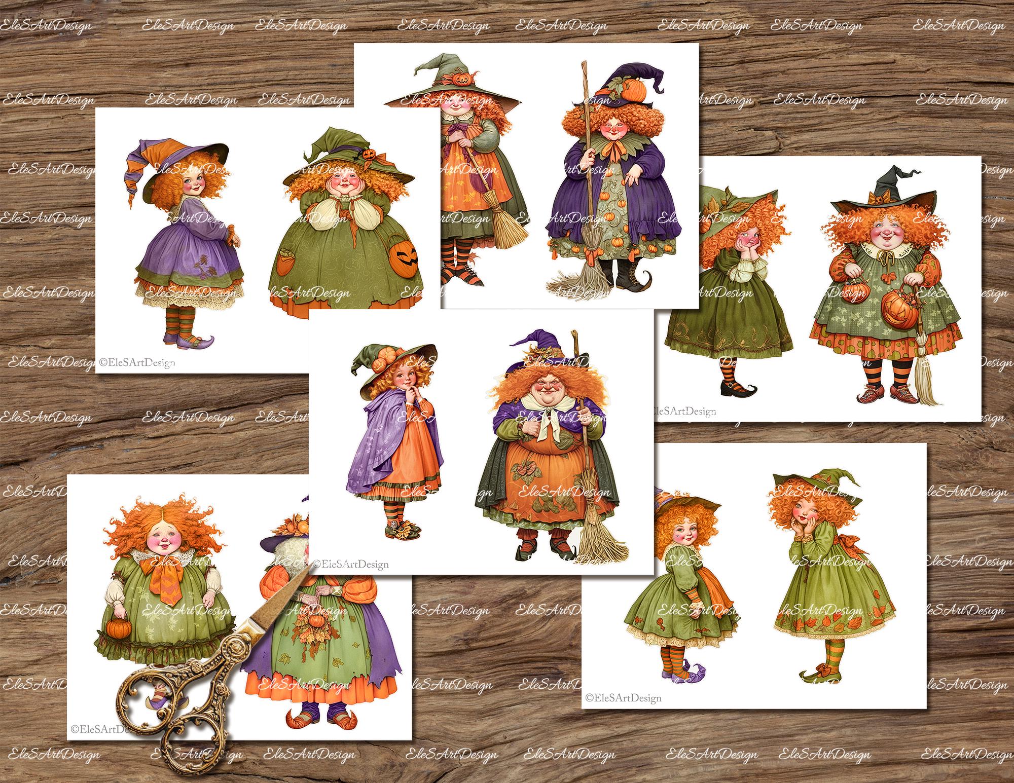 Halloween Witches. Printable Paper Dolls Fussy Cuts. Junk Journal ...