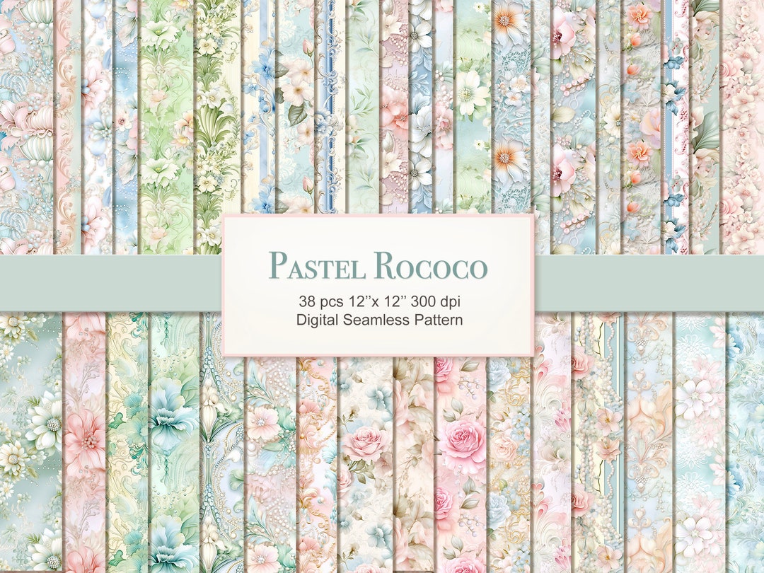 Pastel Rococo Seamless Pattern Craft Paper Pages . Vintage Floral ...