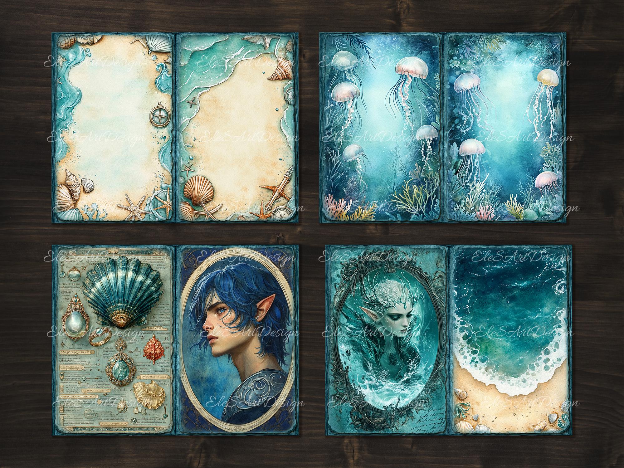 Ocean Elf. Elven Junk Journal. Underwater Fairy Fantasy Double Pages ...