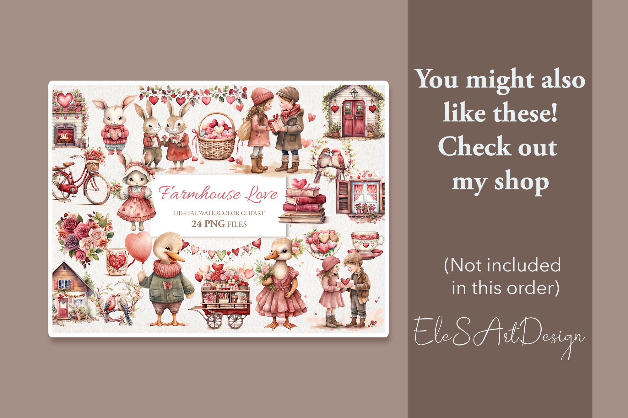 Boho Cute Valentine Watercolor Clipart PNG Bundle. Love Valentine's Day ...