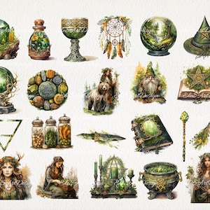 Earth Element Witch Witchcraft Watercolor Clipart PNG Bundle. AI ...