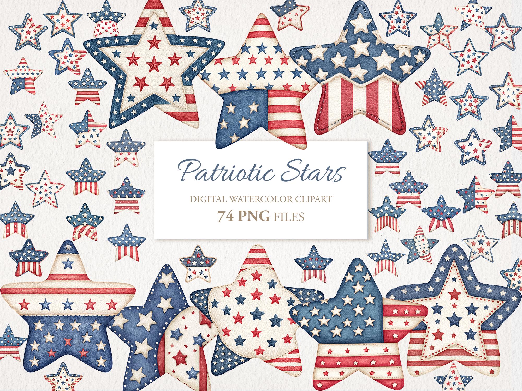 Patriotic Stars. Independence Day Watercolor Clipart Bundle. Commercial ...