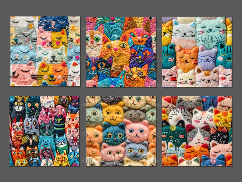 Cozy Cats Seamless Pattern. 3d Knitted Felted Colorful Texture Digital ...