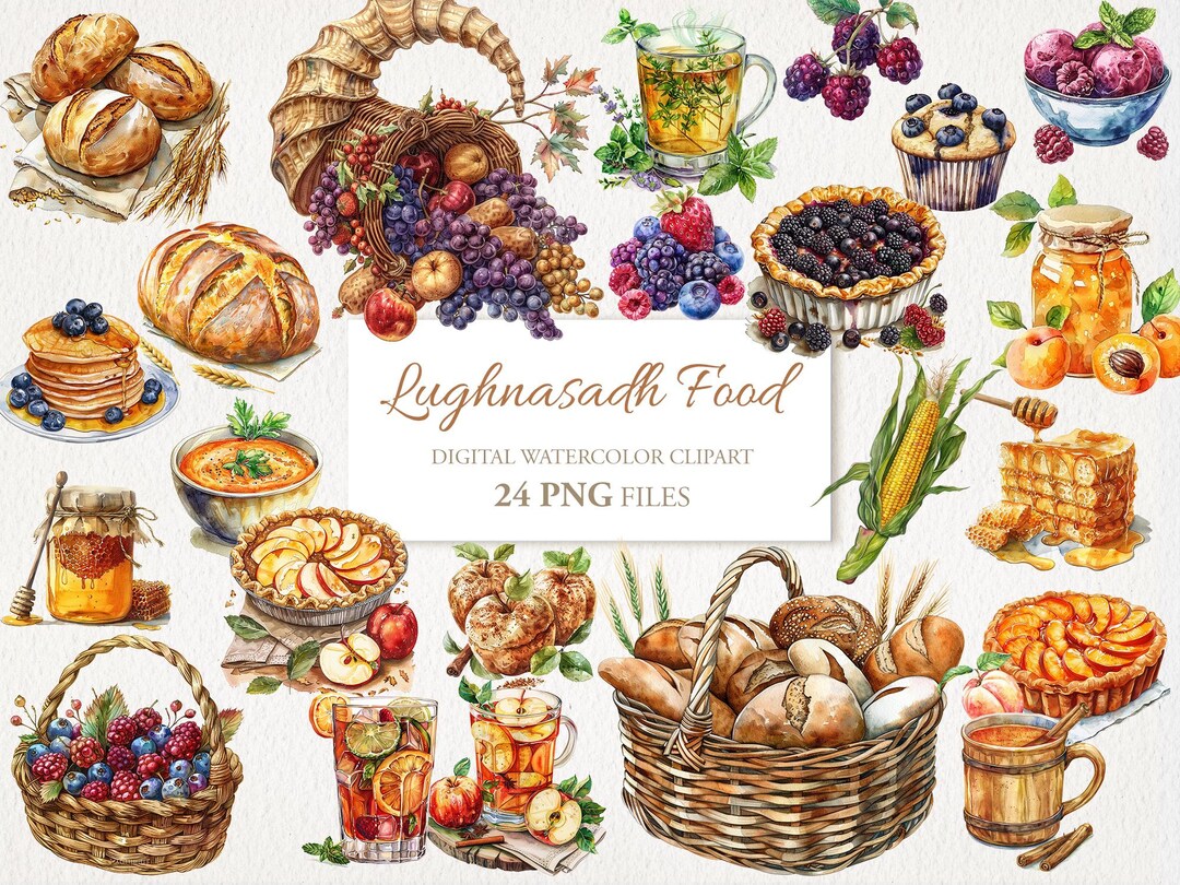Lughnasadh Lammas Wiccan Food Watercolor Clipart PNG Bundle. AI ...