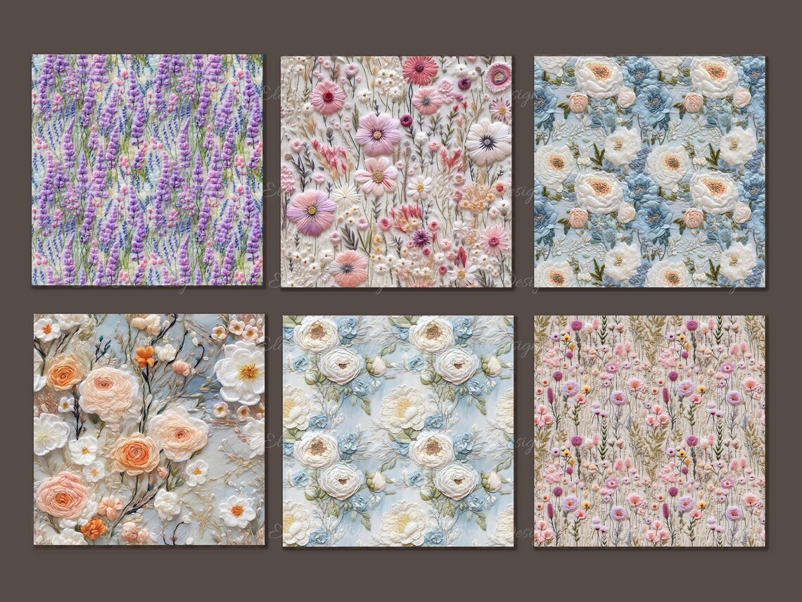 Floral Embroidery Fabric Pattern, Seamless Digital Paper. 26 PACK - Etsy