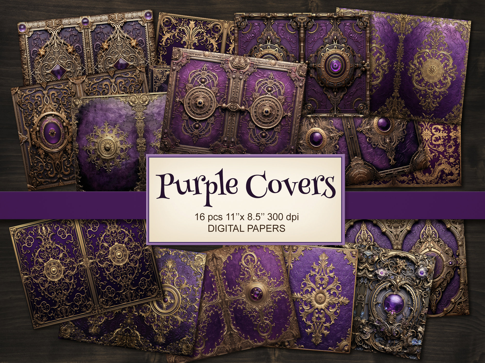 Purple Lilac Golden Junk Journal Covers. Digital Download. Printable ...