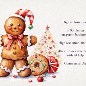 Gingerbread Man Christmas Winter Watercolor Clipart PNG Bundle. AI ...