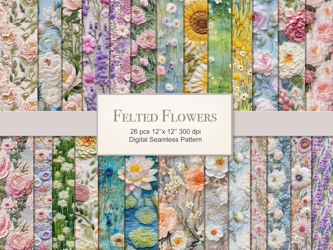 Floral Embroidery Fabric Pattern, Seamless Digital Paper. 26 PACK - Etsy