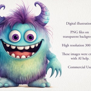 Cute Colorful Baby Monster Watercolor Clipart PNG Bundle. Children ...