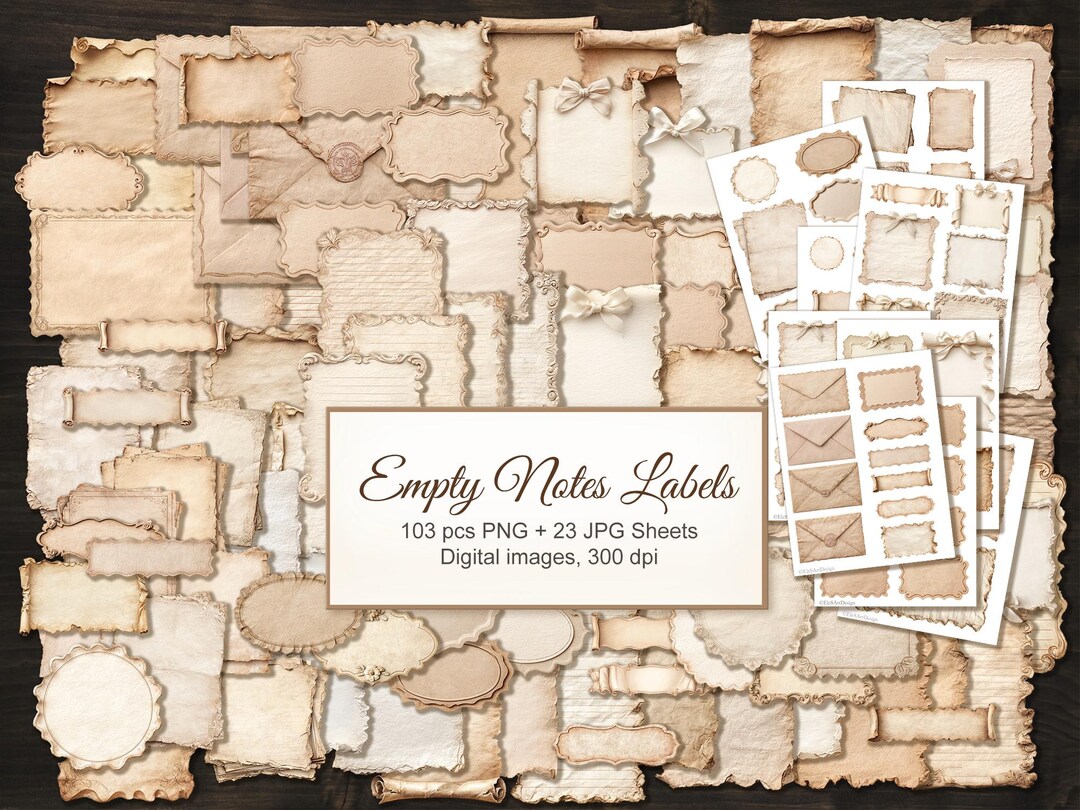 103 PNG Vintage Empty Notes Labels Ephemera. Vintage Blank White Notes ...