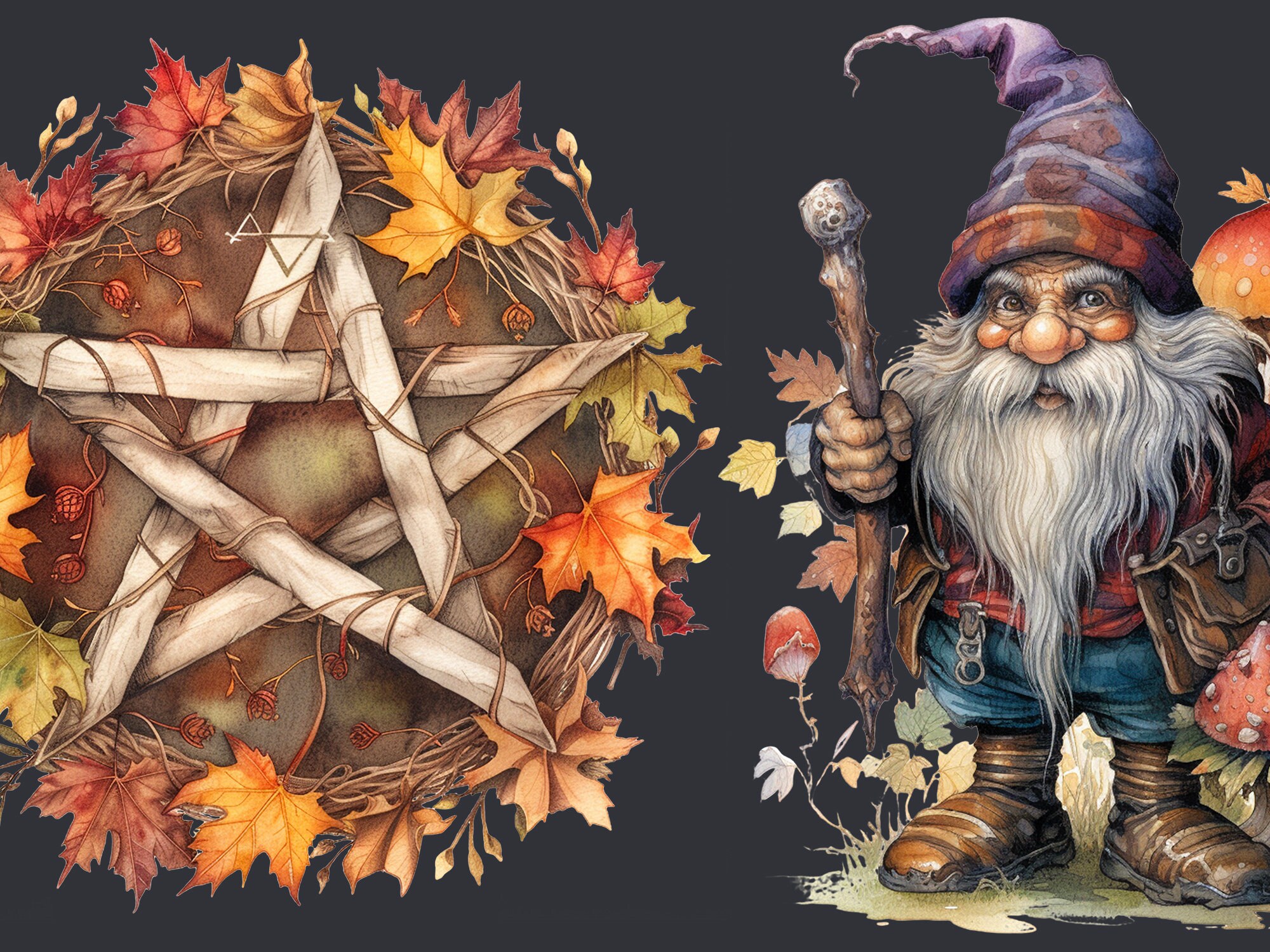 Mabon Wicca Wiccan Celtic Neopagan Watercolor Clipart. PNG Bundle. AI ...