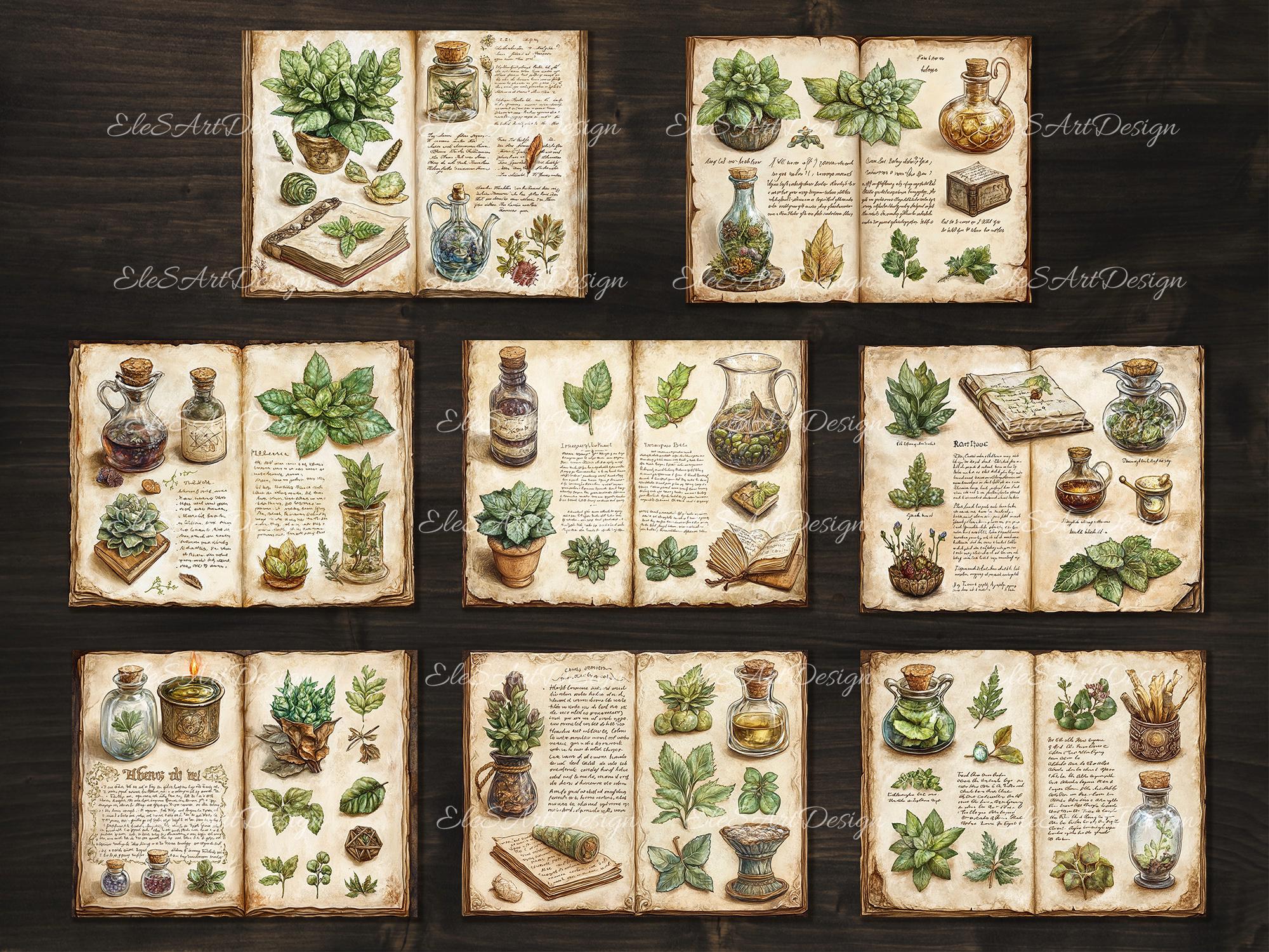 Botanical Plants Herbs Vintage Charts Junk Journal. Magic Witchcraft ...
