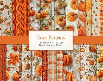 Cozy Pumpkin Fabric Seamless Pattern. Knitted Embroidered Texture ...