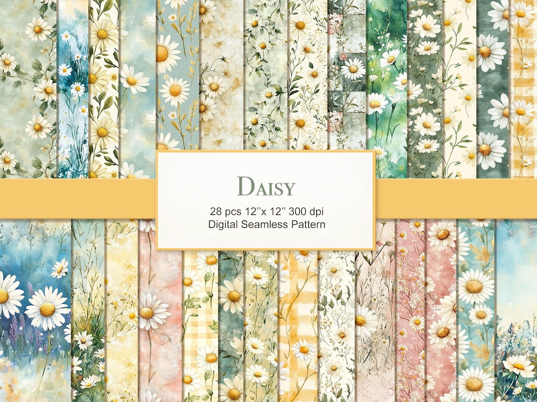 Daisy Flowers Watercolor Floral Seamless Pattern. Digital Craft Paper ...