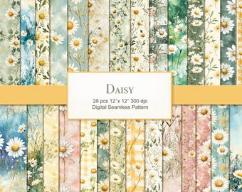 Daisy Flowers Watercolor Floral Seamless Pattern. Digital Craft Paper ...