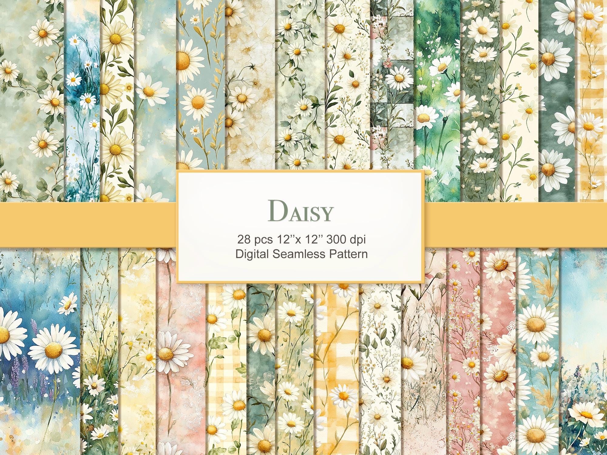 Daisy Flowers Watercolor Floral Seamless Pattern. Digital Craft Paper ...