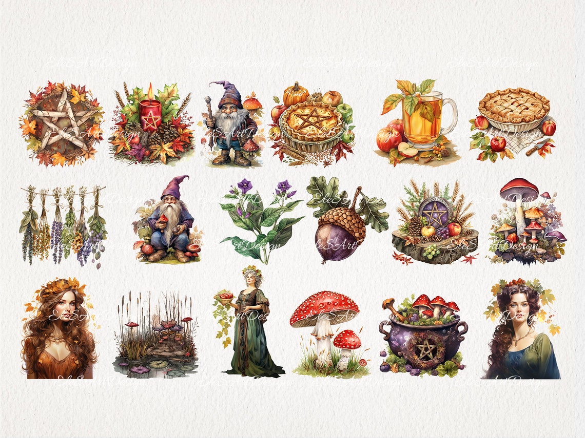Mabon Wicca Wiccan Celtic Neopagan Watercolor Clipart. PNG Bundle. AI ...