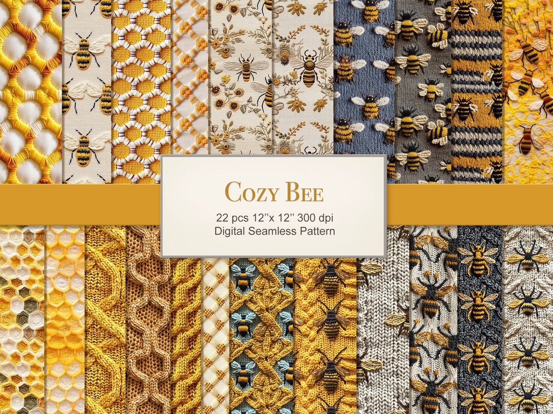 Cozy Bee Honeycomb Seamless Pattern. Knitted Embroidered Texture ...