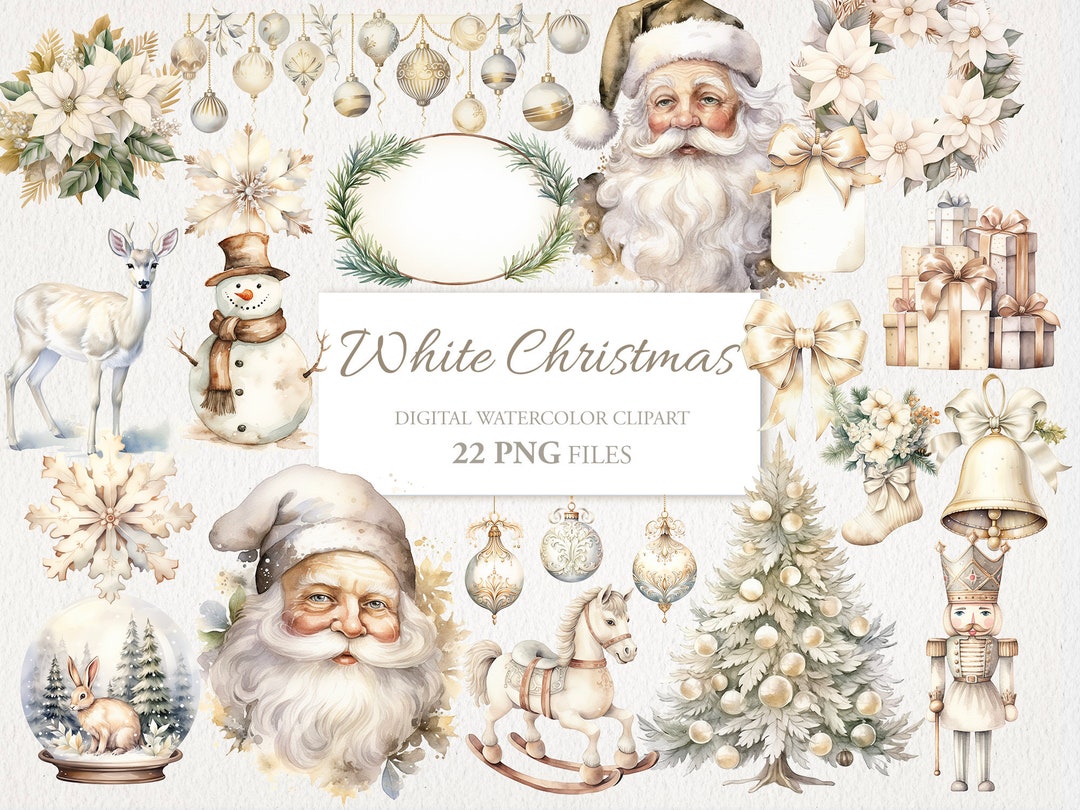 White Christmas Winter Watercolor Clipart PNG Bundle AI Illustration ...