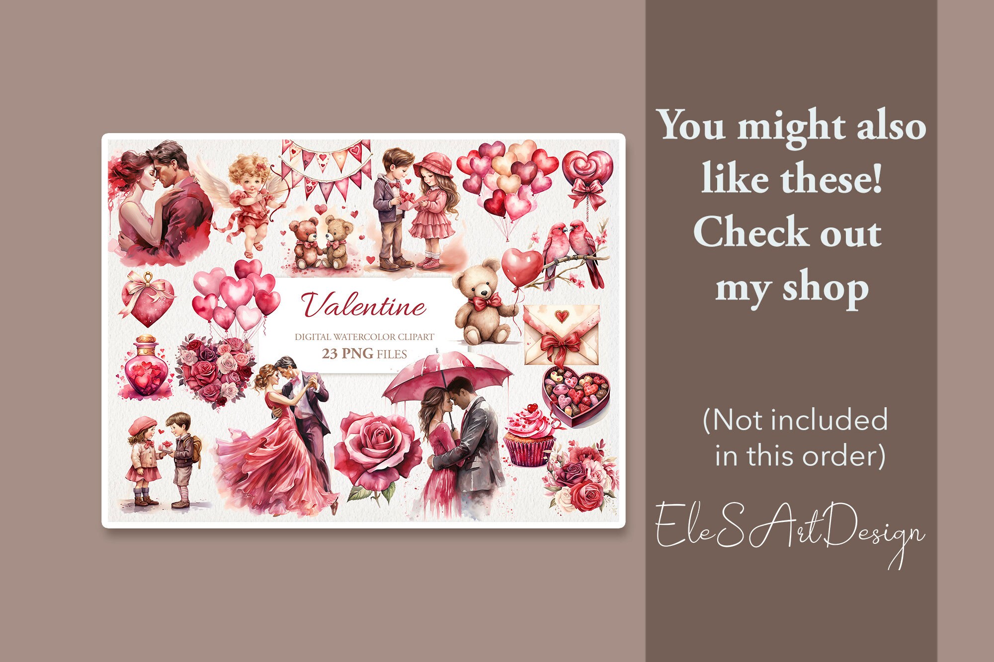 Sweet Valentine Watercolor Clipart PNG Bundle. AI Illustration. Instant ...