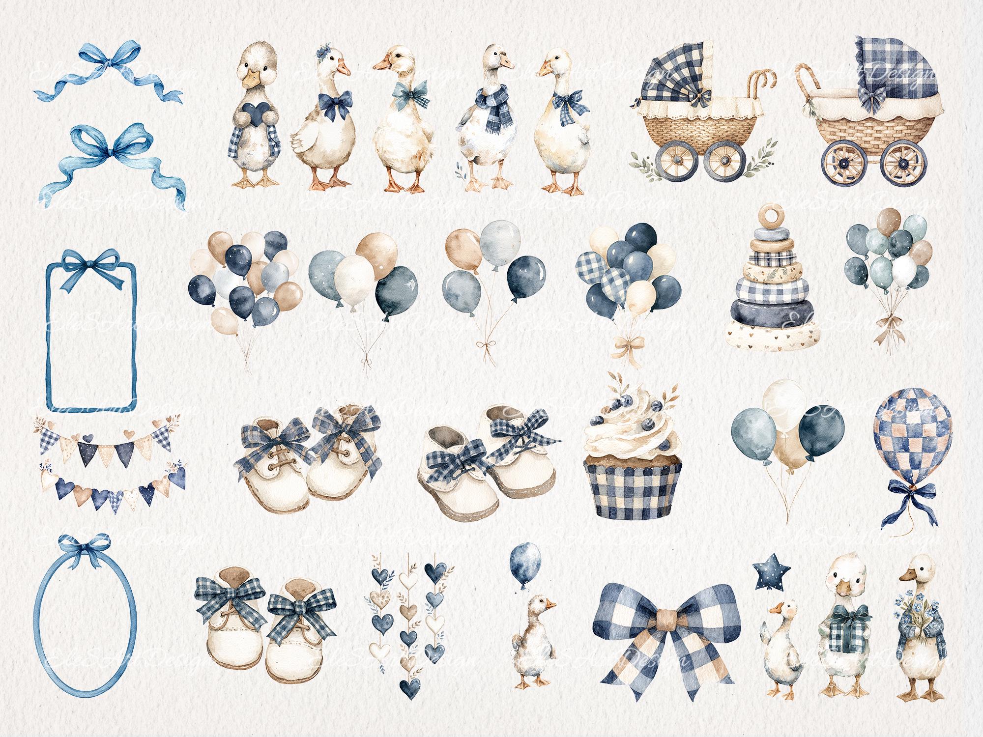 Blue Nursery Watercolor Clipart Baby Boy Decor Bundle. Commercial Use ...