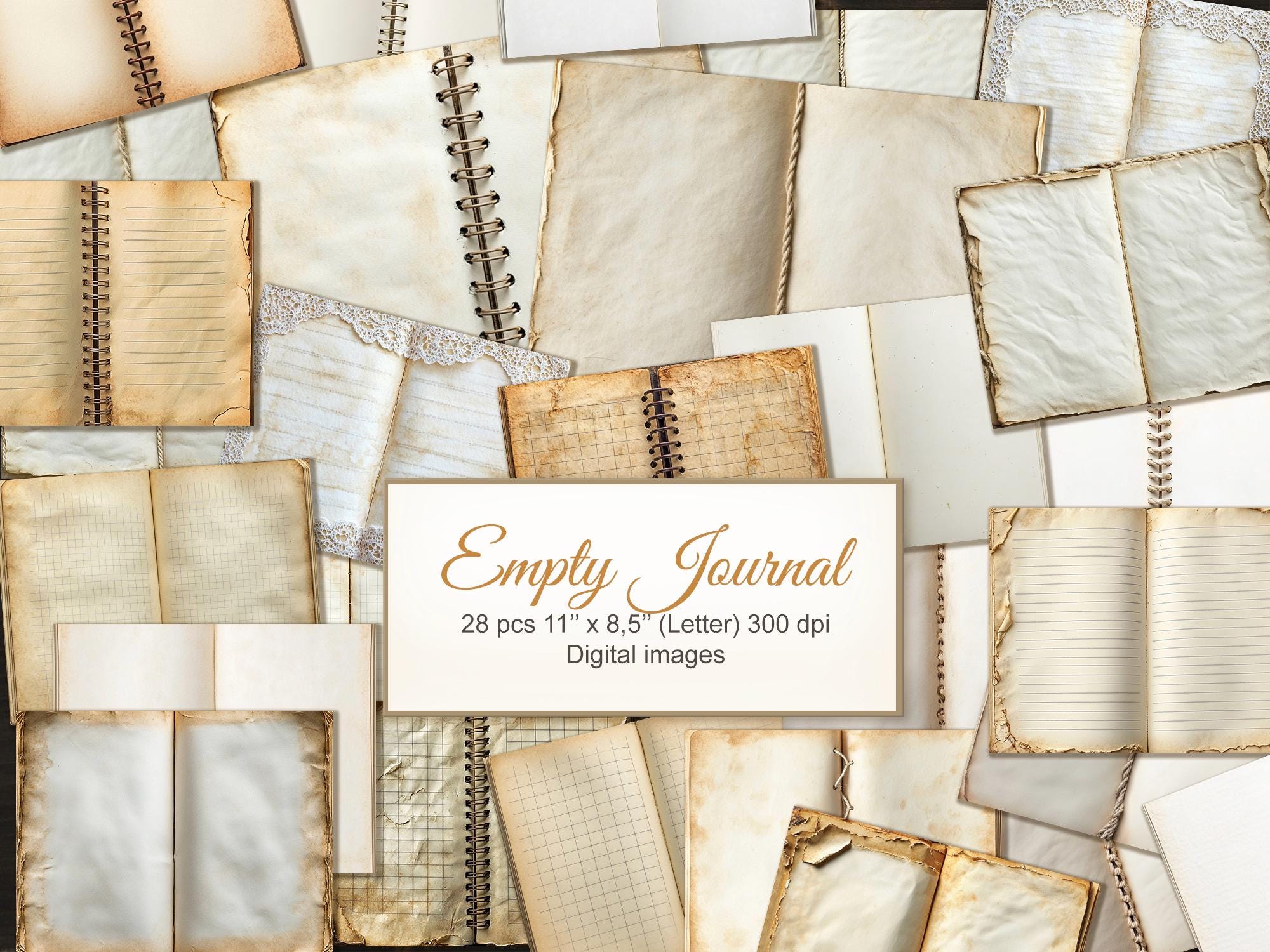 Open Empty Junk Journal Book Pages. Vintage Double Blank Papers ...