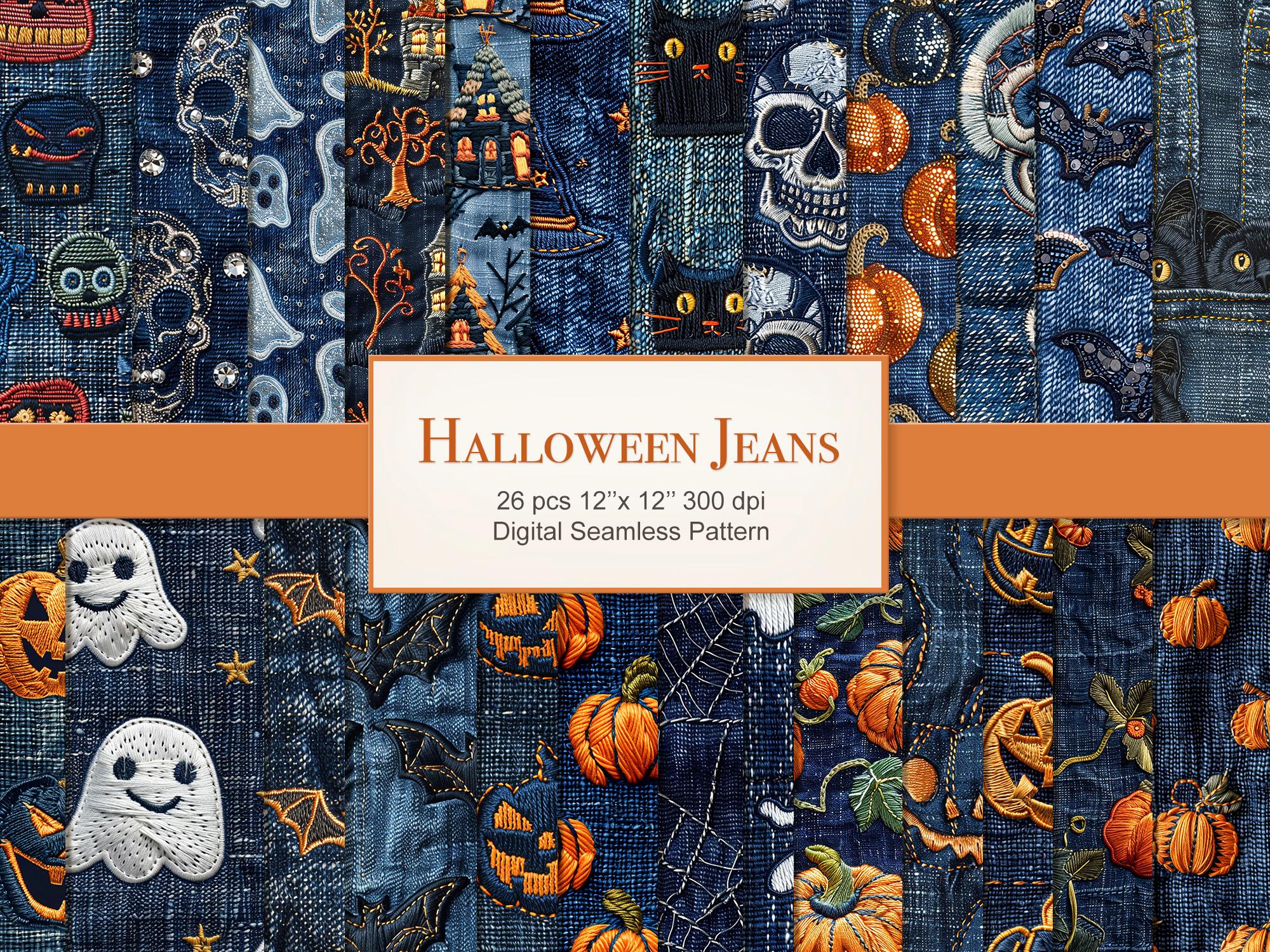 Halloween Jeans Denim Seamless Pattern Paper Pages. Commercial Use ...