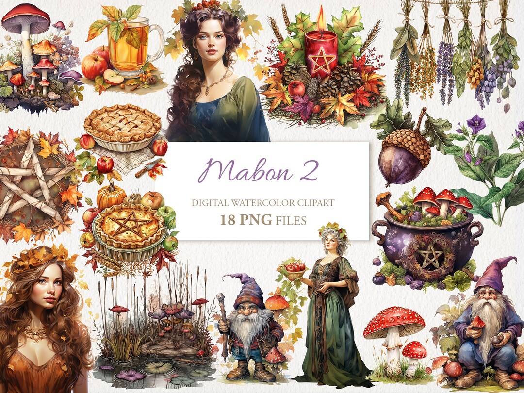 Mabon Wicca Wiccan Celtic Neopagan Watercolor Clipart. PNG Bundle. AI ...
