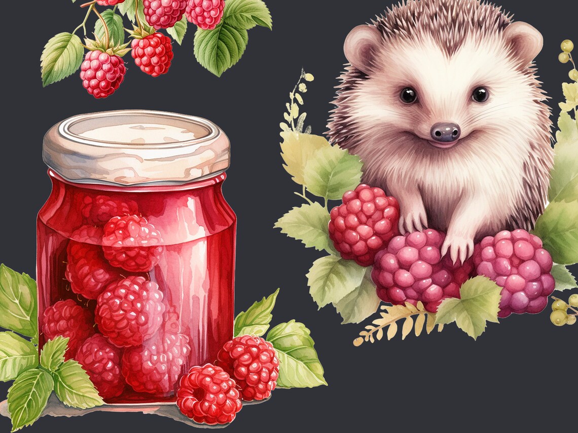 Raspberry Berry Farm Summer Watercolor Clipart PNG Bundle. AI Illustration. Instant Download for ...