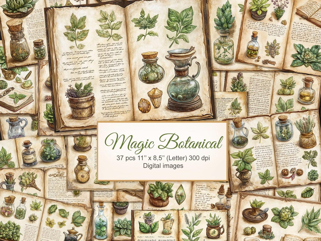 Botanical Plants Herbs Vintage Charts Junk Journal. Magic Witchcraft ...