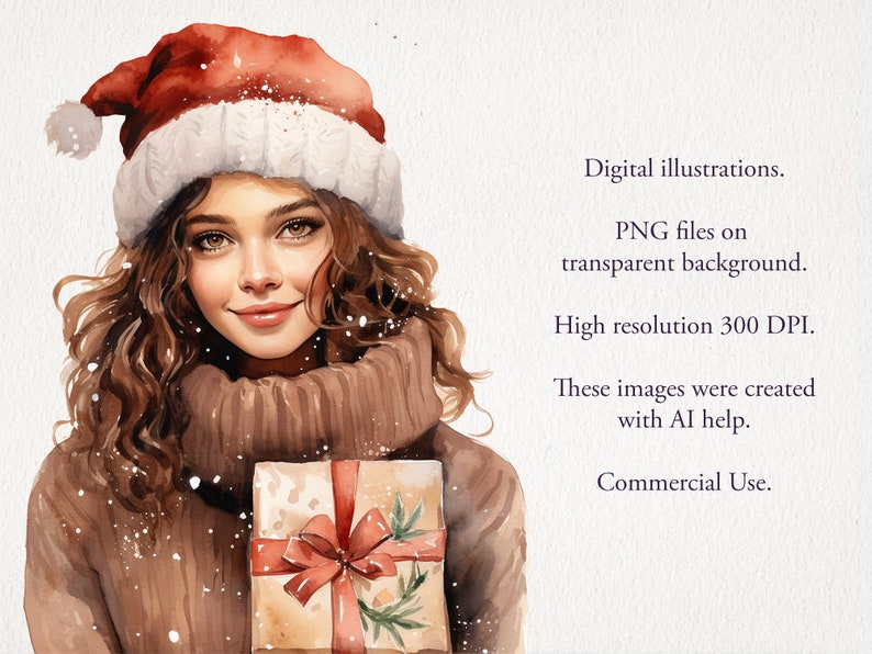 Boho Brown Christmas Winter Watercolor Clipart PNG Bundle. AI ...