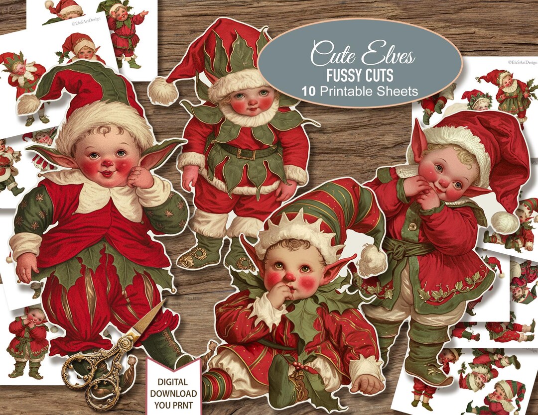 Christmas Elves Paper Dolls: Junk Journal Ephemera (digital Download ...