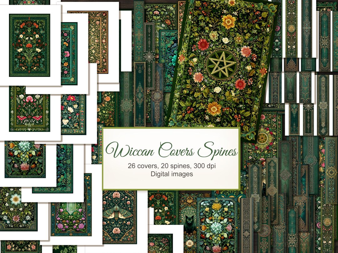 Wiccan Floral Book Covers Spines for Junk Journal. Digital Download - Etsy