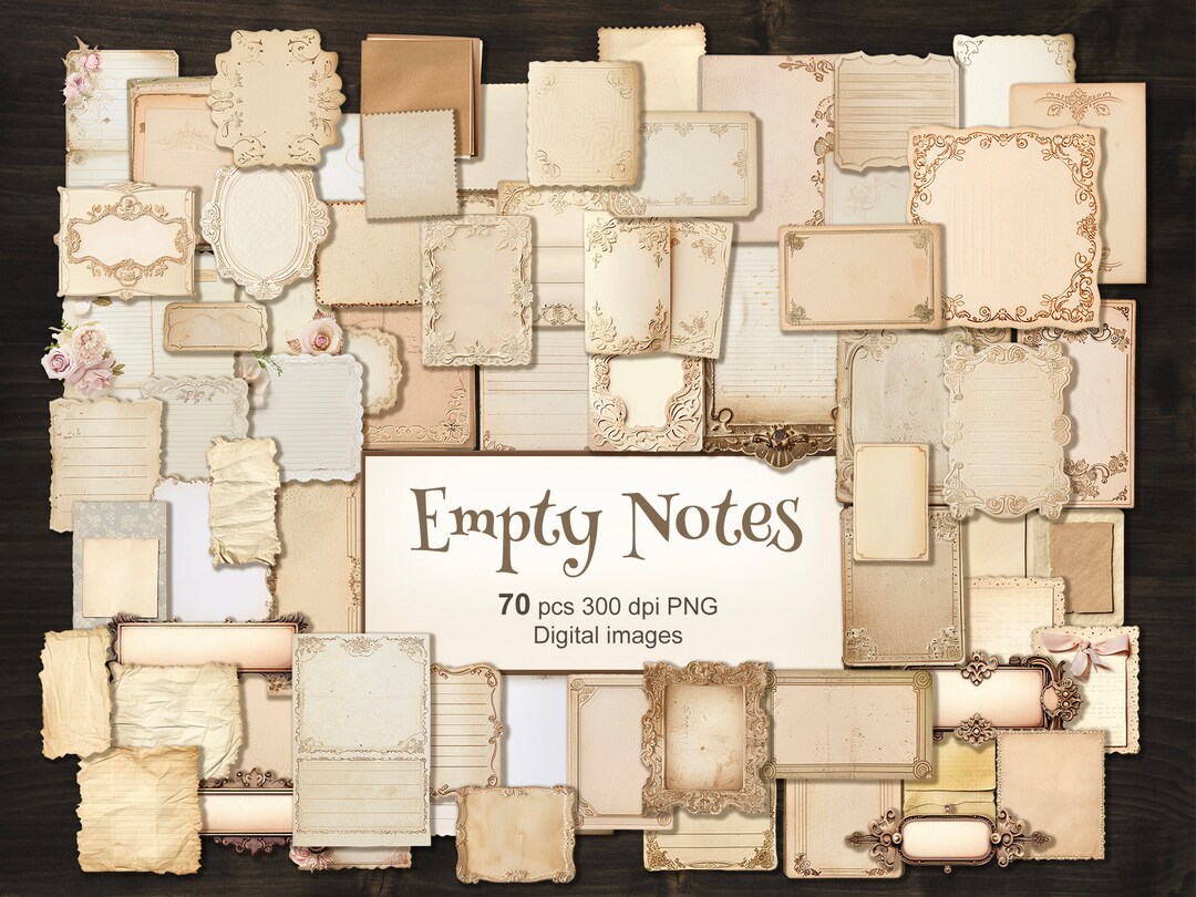 70 PNG Empty Notes. Vintage Beige Frames Labels Tags for Junk Journal ...