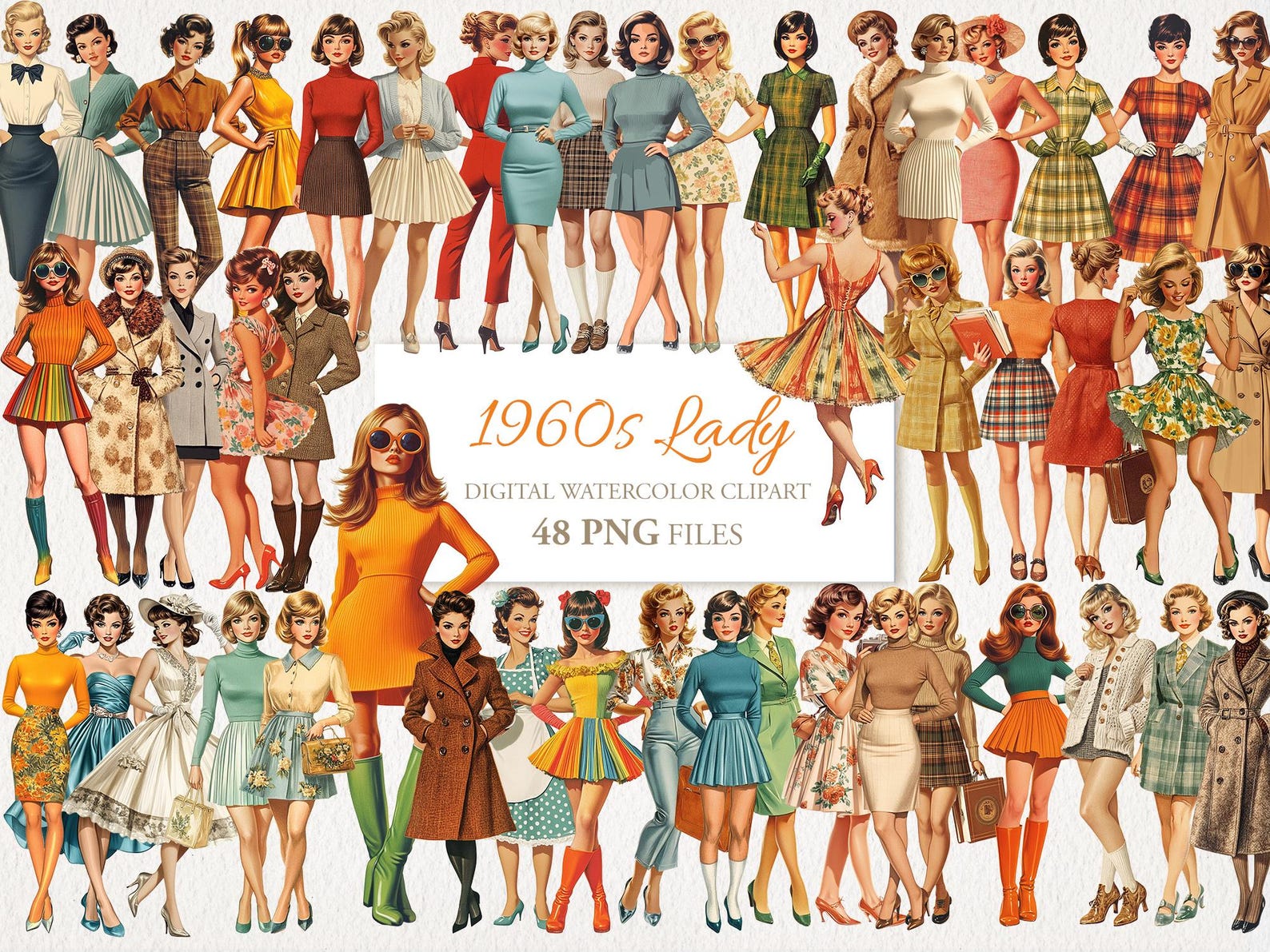 1960s Lady Woman People Retro Vintage Paper Dolls Clipart Illustration ...