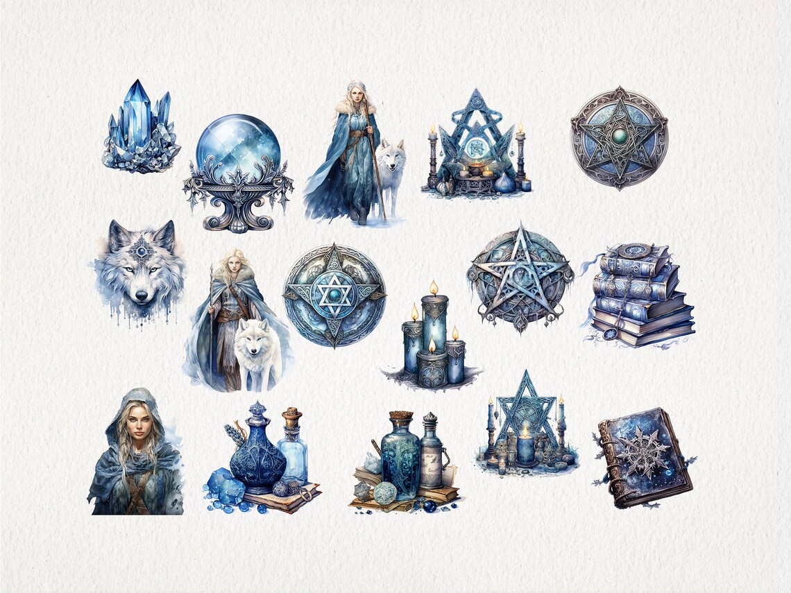 Northern Witch North Ice Witchcraft Watercolor Clipart PNG Bundle. AI ...