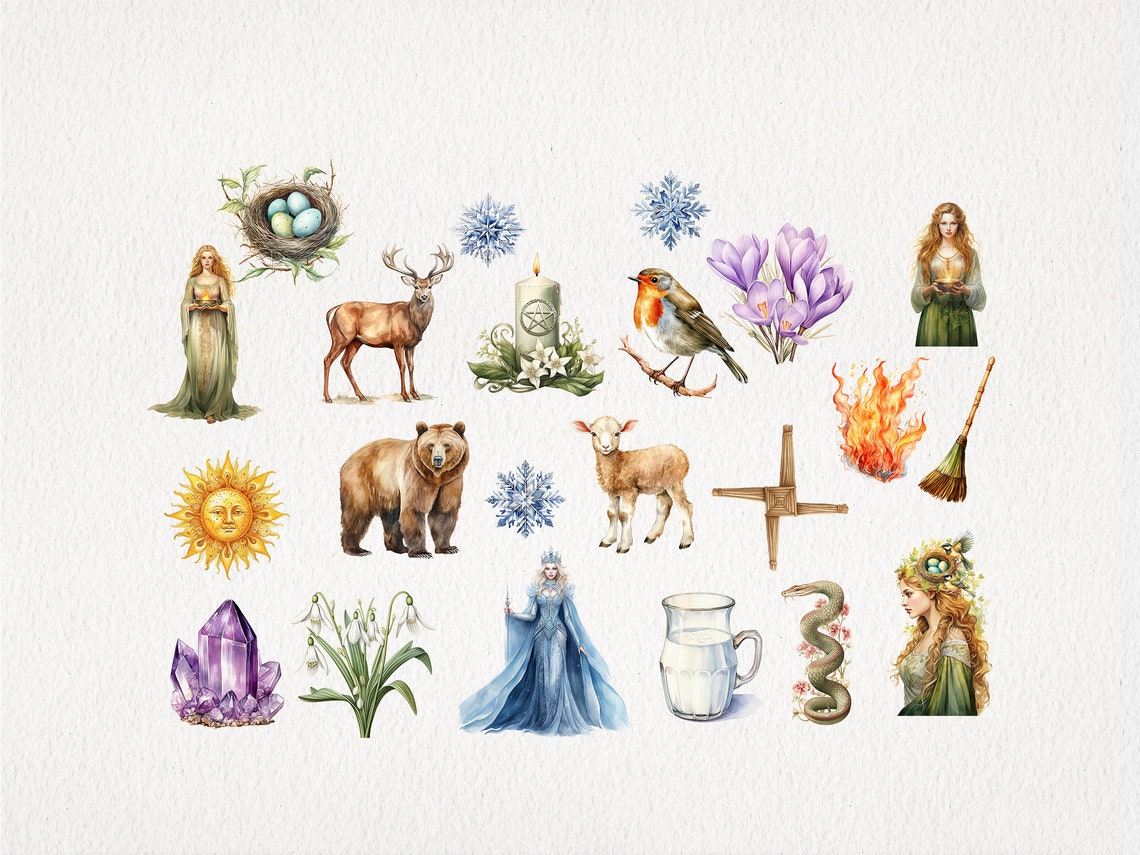 Imbolc Wicca Wiccan Celtic Neopagan Watercolor Clipart. PNG Bundle ...