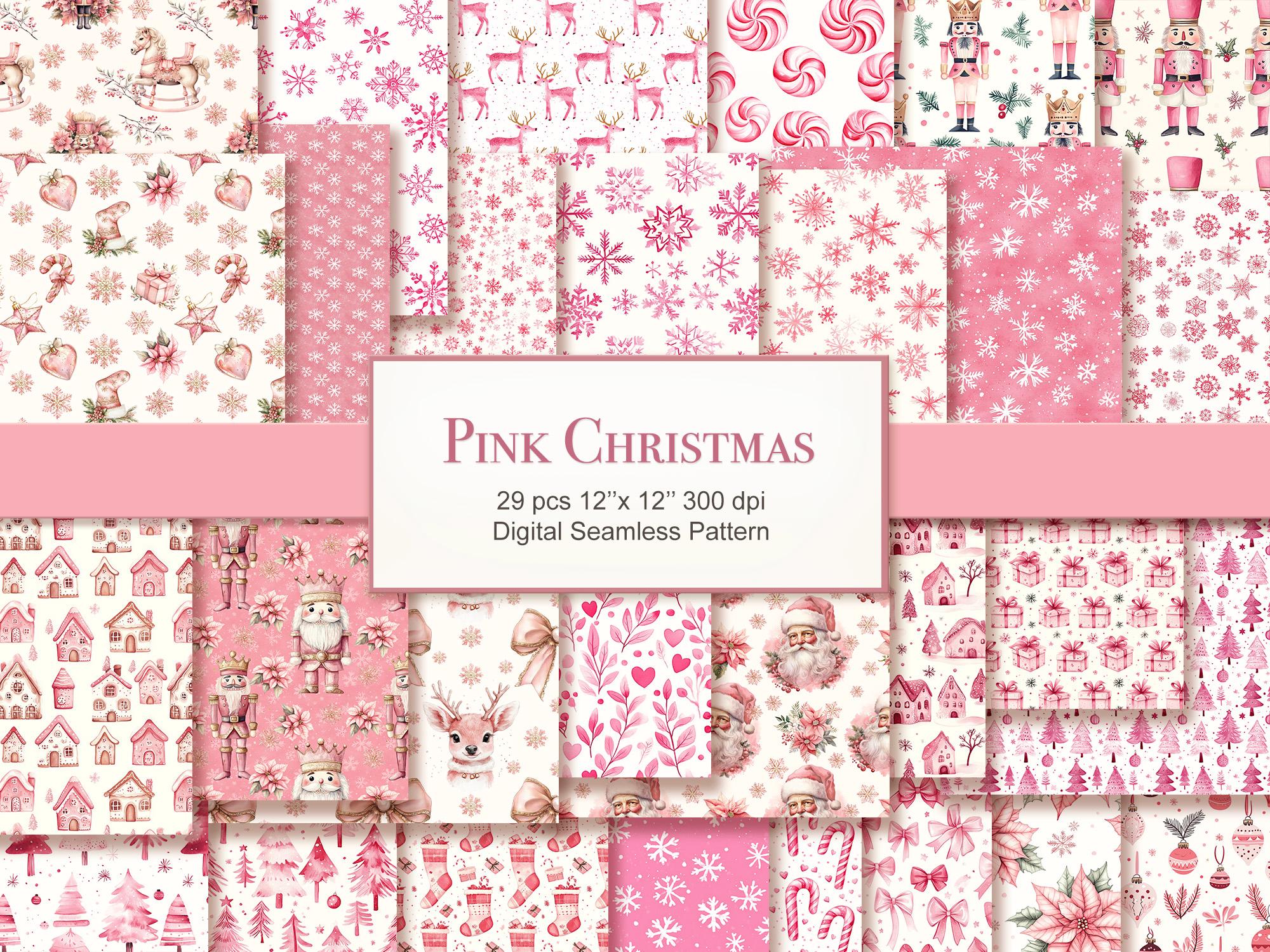 Pink Christmas Simple Seamless Watercolor Pattern. Commercial Use ...