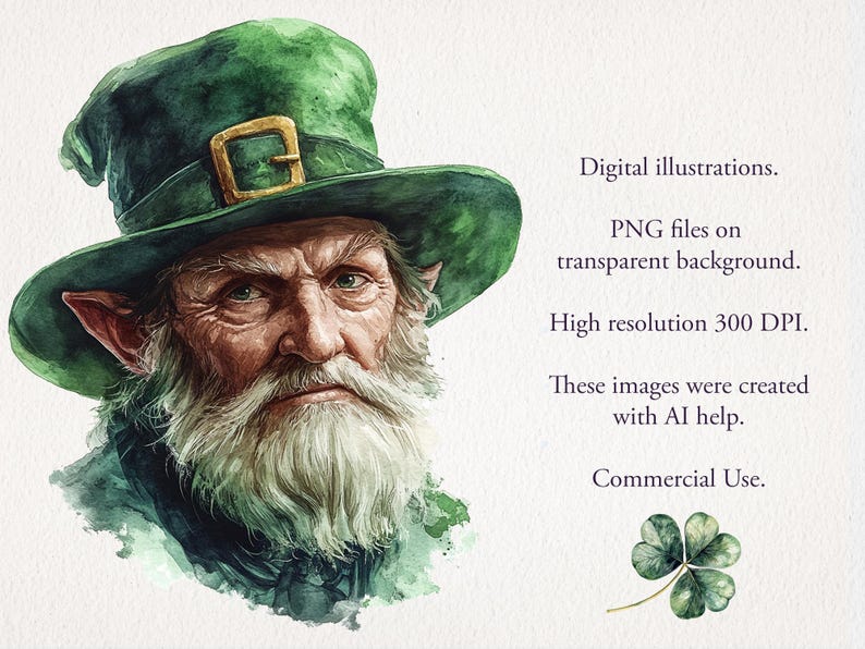 Leprechaun Watercolor Clipart Irish Gnome St Patrick Fantasy. Digital ...