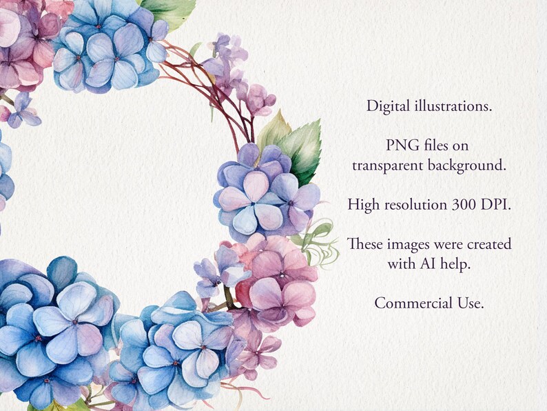 Hydrangea Wreaths Watercolor Clipart PNG Bundle. Vintage Pastel ...
